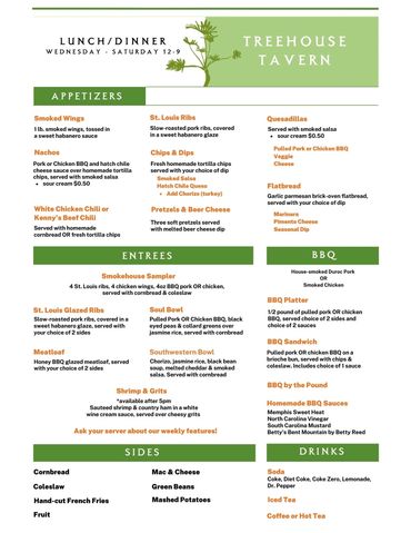 Menu | Treehouse Tavern VA